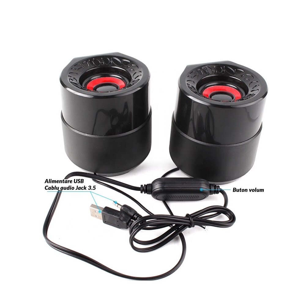 Set 2 boxe PC BK909, putere 2 x 3W, alimentare USB, buton volum pe ...