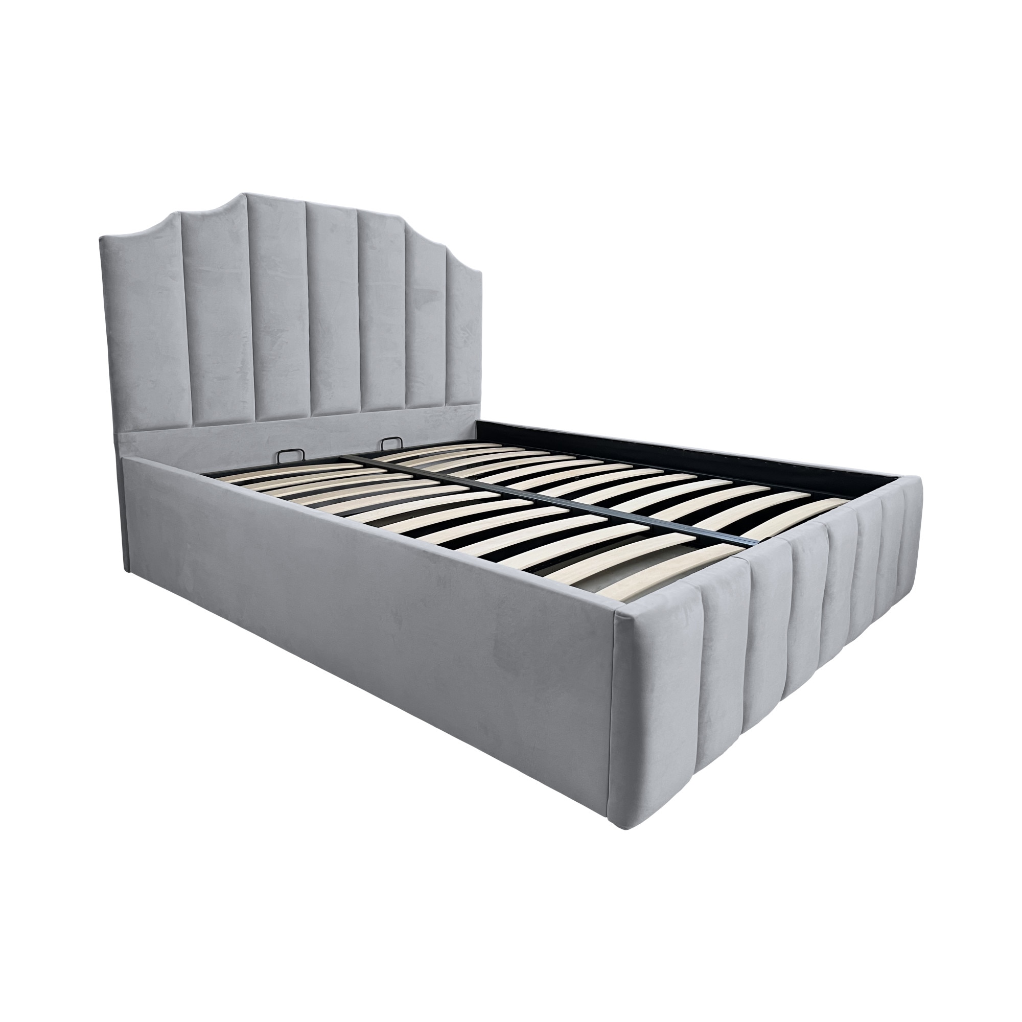 Pat tapitat Baxter, cu spatiu de depozitare si somiera rabatabila, gri ...