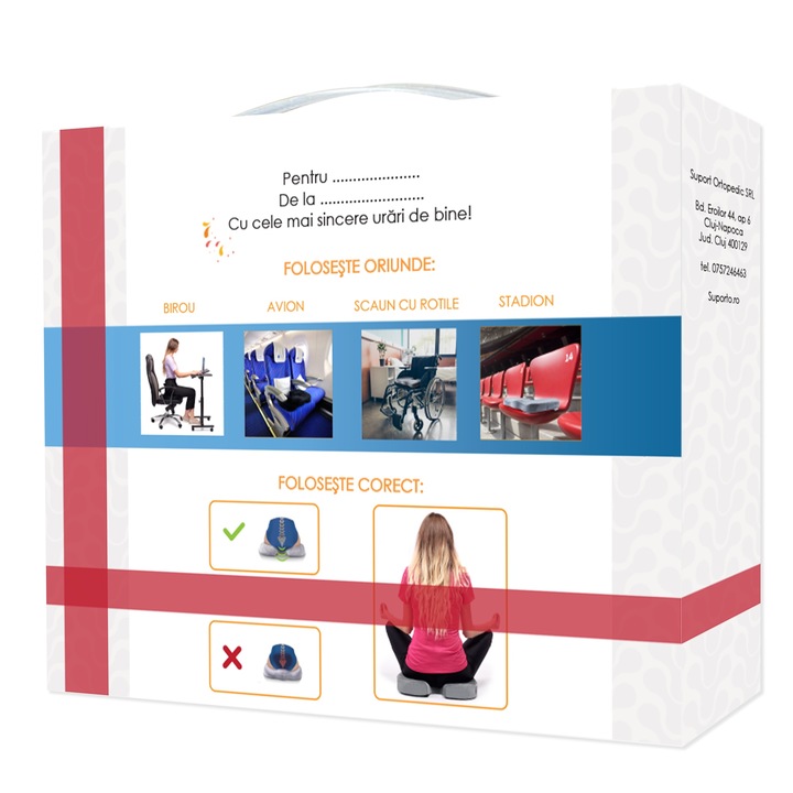 Perna ortopedica sezut Suporto®️ coccis Fermitate Regular, Negru, masa ...