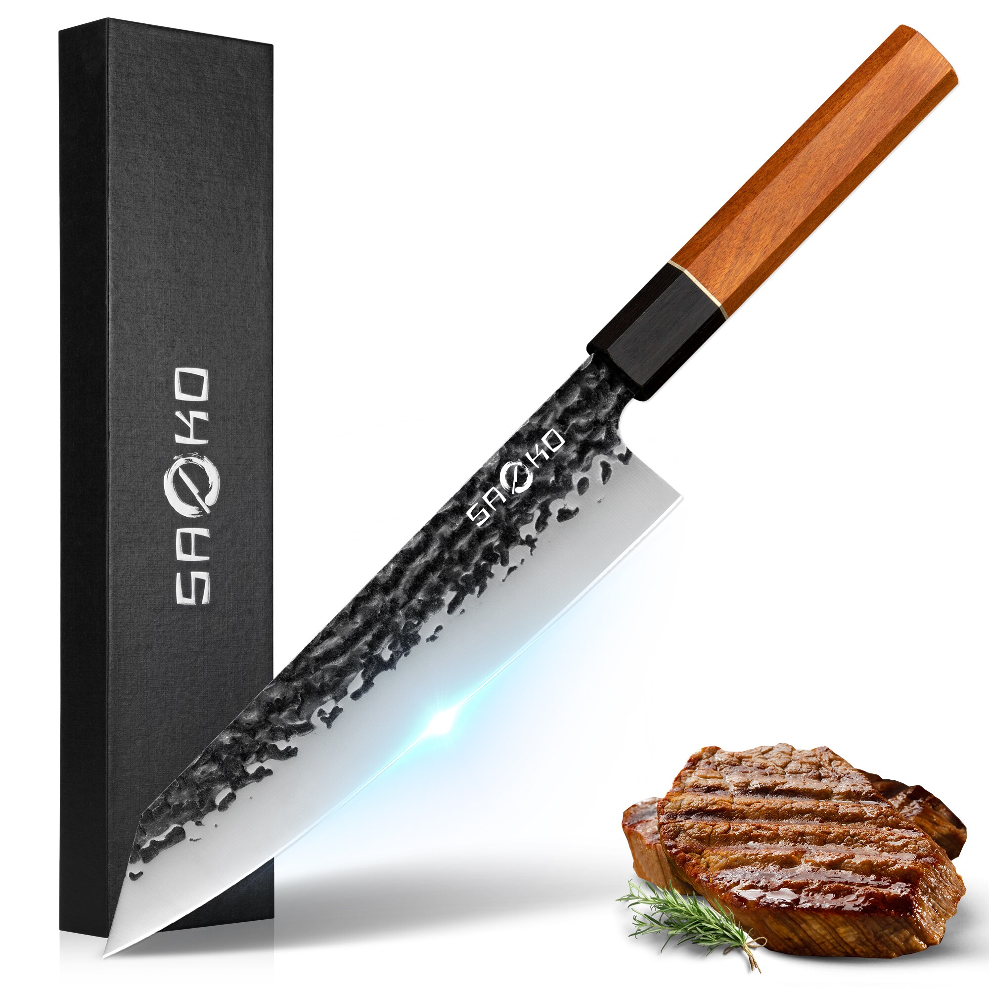 SAOKO Kiritsuke kés, szén-rozsdamentes acél, nyolcszögletű ébenfa nyél ...