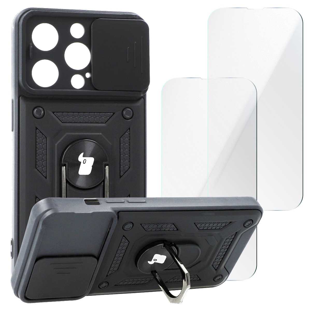 Set husa/folie telefon, Bizon, iPhone 14 Pro, Negru/Transparent - eMAG.ro