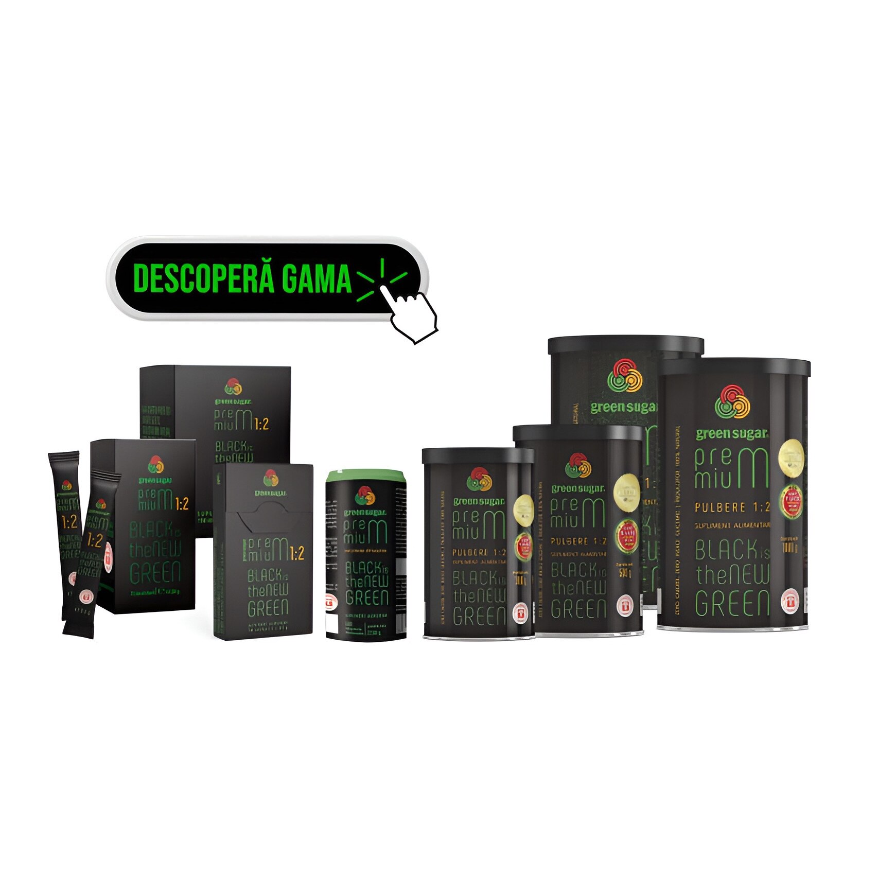 Green Sugar Premium indulcitor pulbere 1:2, Zero calorii, Zero indice ...