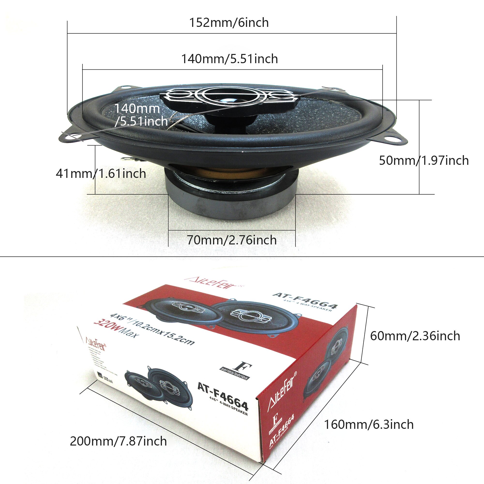 Set 2 difuzoare auto, 4X6 inch, AiteFeir, Metal/Plastic, 640 W, Negru ...