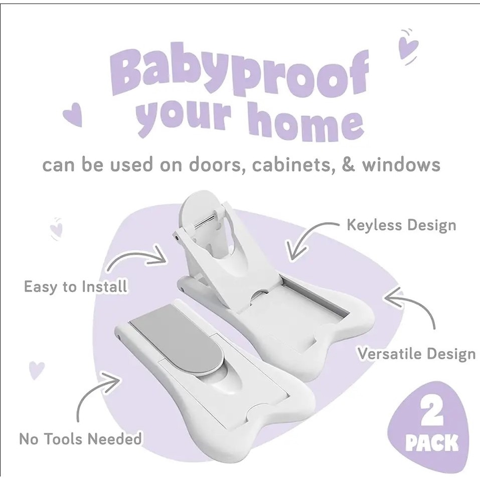 Set 2 incuietoare de siguranta, Zola®, pentru usi glisante, din plastic, 7.1x4.6 cm, alb - eMAG.ro