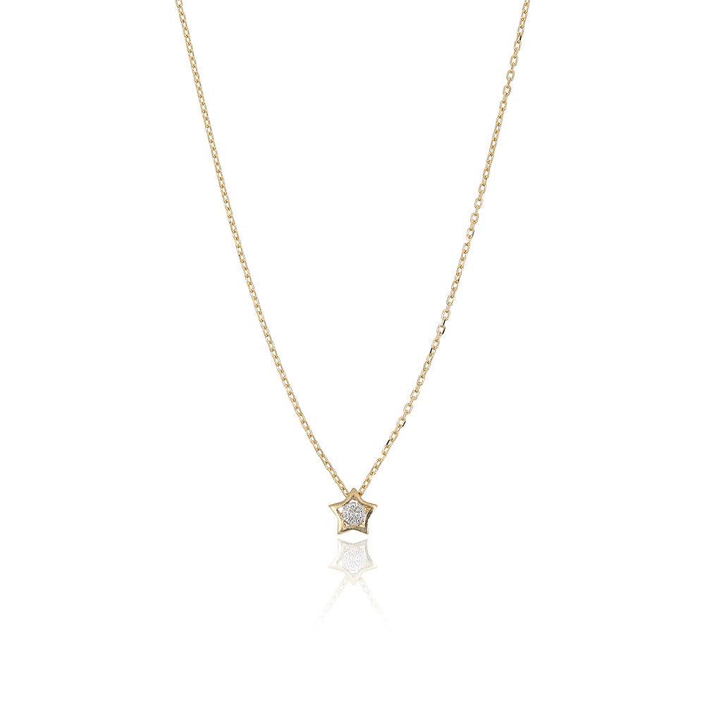 Lantisor Aur 14k, Pandantiv stea cu cristal alb - eMAG.ro