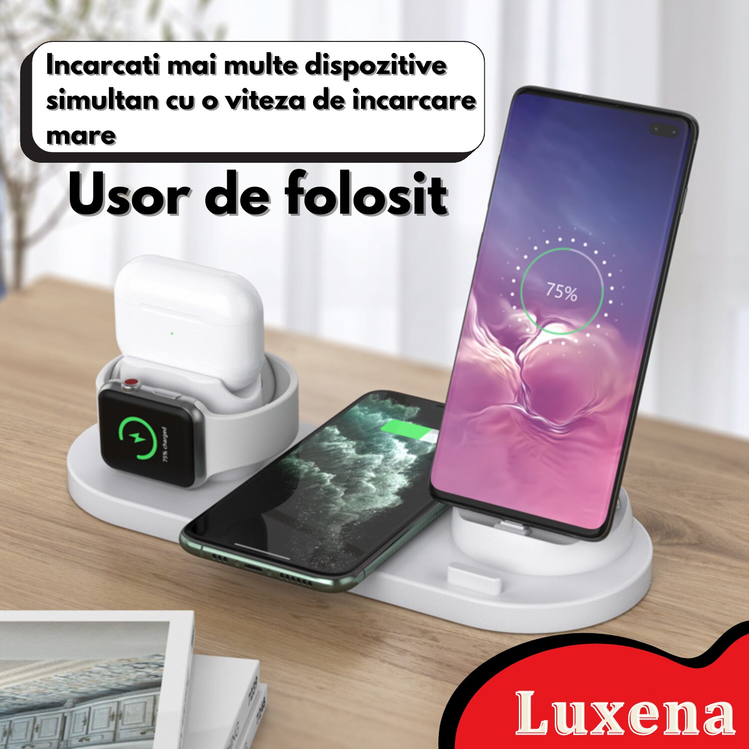 Statie de incarcare rapida/incarcator wireless 6 in 1 - eMAG.ro