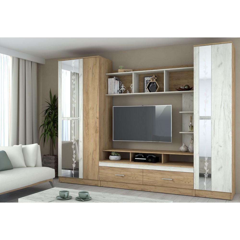 Set mobila living Atlantida RO, 280x53x213 cm, stejar k003/k001 - eMAG.ro
