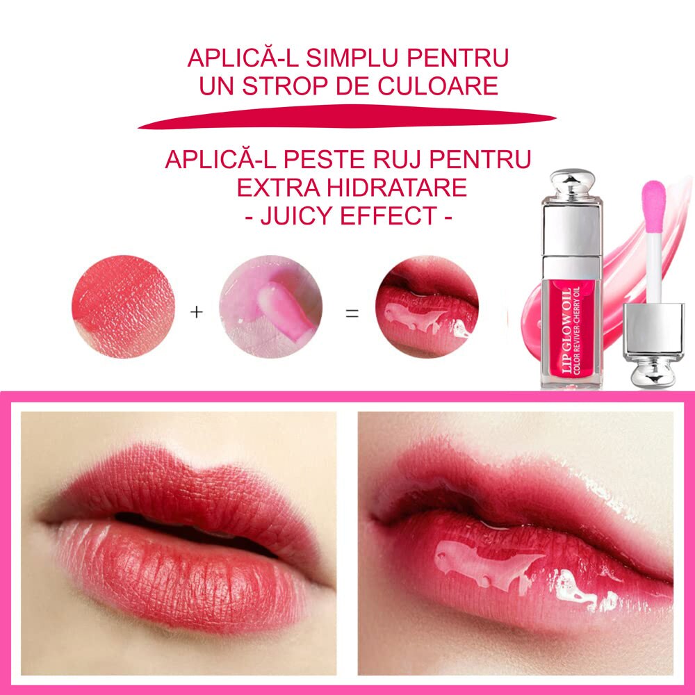 Ulei de buze Linovit® cu ulei de cirese dulci, 6ml, Culoare 007 Raspberry - eMAG.ro