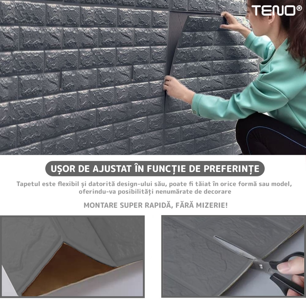 Set 10x Tapet Caramida 3D Teno®, autoadeziv, waterproof, usor de montat ... Set 10x Tapet Caramida 3D Teno®, autoadeziv, waterproof, usor de montat ...