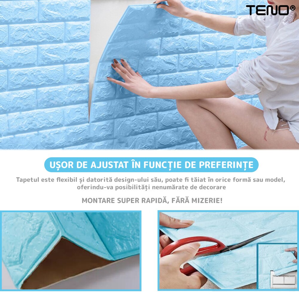 Set 10x Tapet Caramida 3D Teno®, suprafata acoperire 5.3 mp, autoadeziv ...