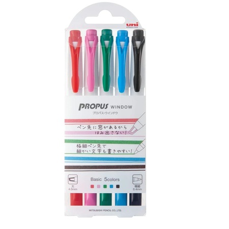 Комплект от 5 маркера Uni Propus за прозорци, двоен връх, многоцветни ...