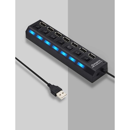 Hub USB 7 in 1, comutator independent, 20cm, negru - eMAG.ro