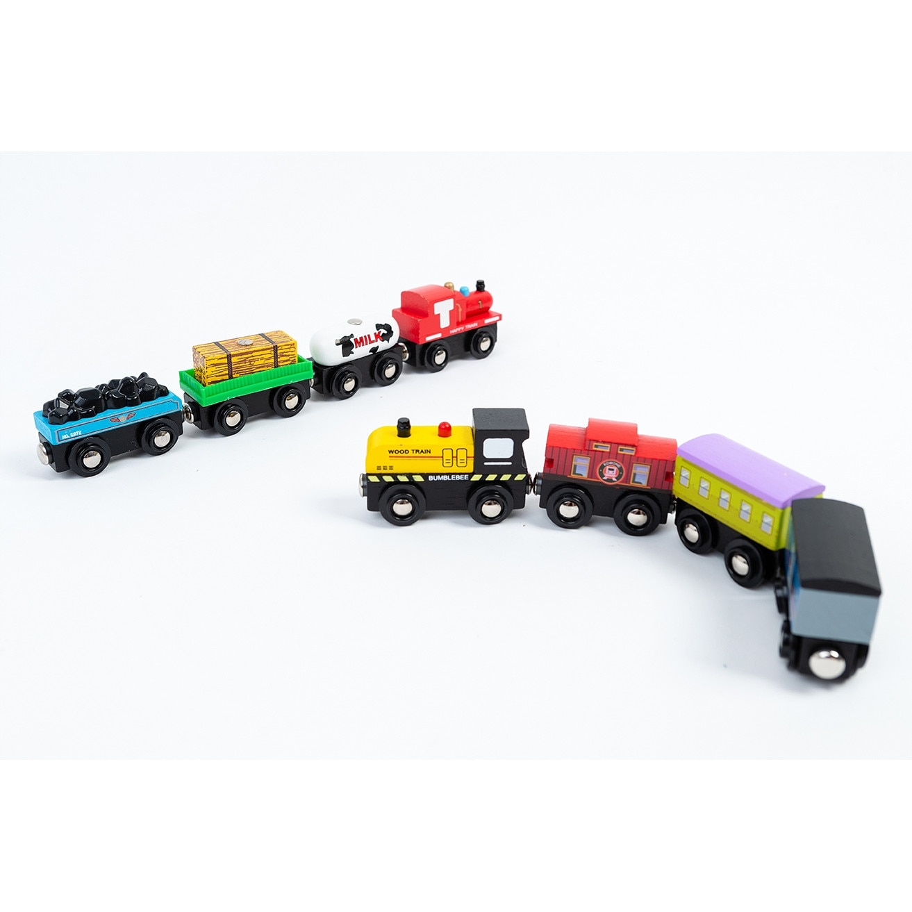 Circuit Trenulet din Lemn Natur, 100 de Piese, Include 2 Trenulete cu ...