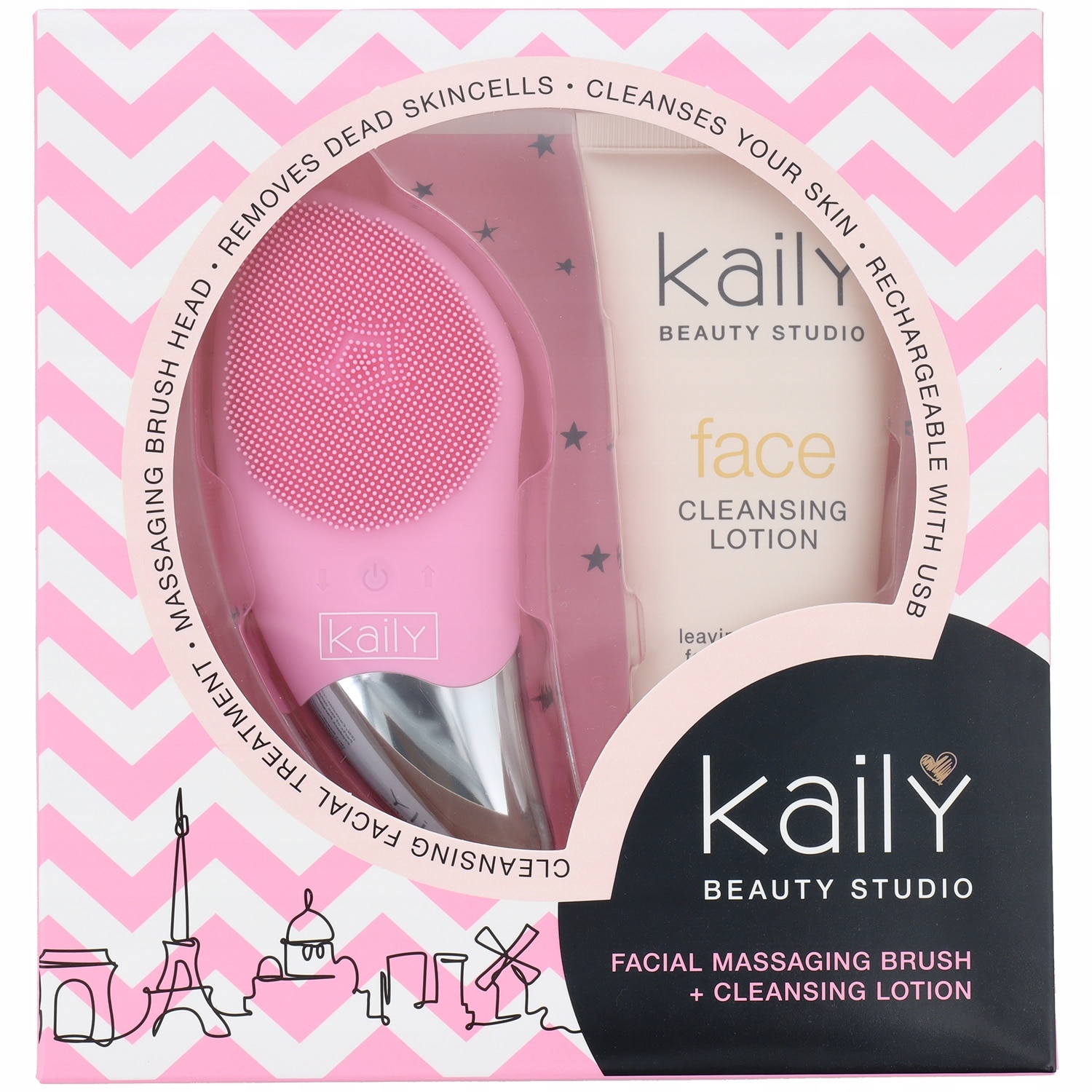 Комплект четки за почистване/лосион за лице, Kaily, USB зареждане, пластмаса/силикон ...