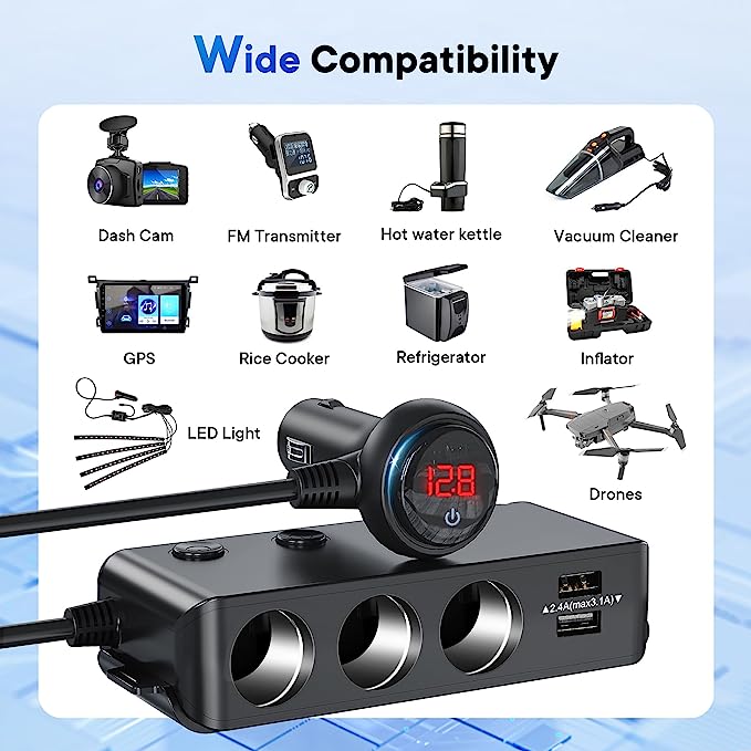 Adaptor splitter bricheta auto, Qyntech®, Multiplicator 7 in 1, 12V/24V ...