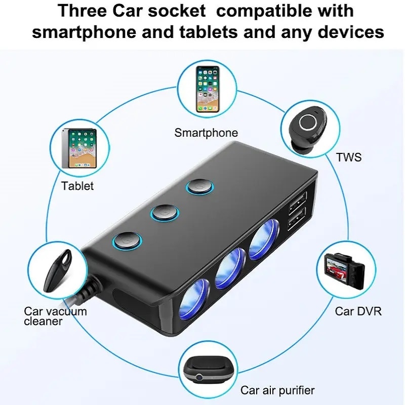 Adaptor splitter bricheta auto, Qyntech®, Multiplicator 7 in 1, 12V/24V ...
