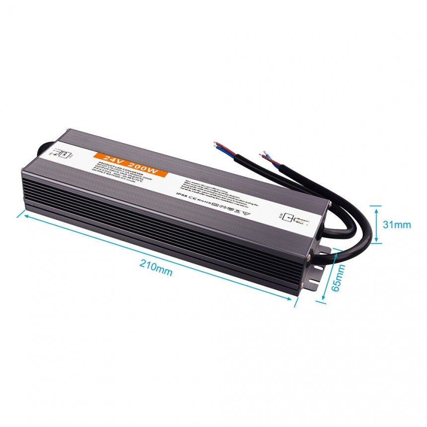 Driver LED, Lightex, 200W, 24V, 8.3A, 210x65x31mm, 170-250V, AC IP67 ...
