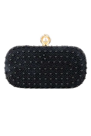 Poseta neagra, decorata cu perlute mici, model clutch - eMAG.ro