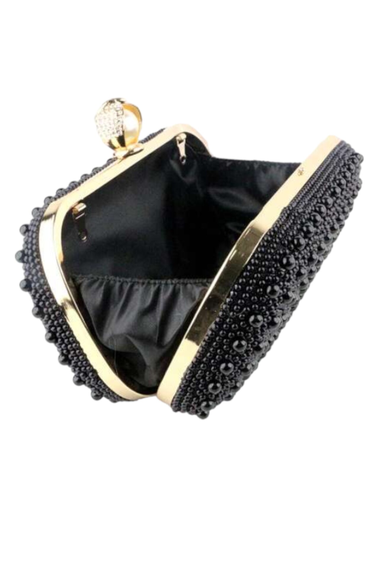 Poseta neagra, decorata cu perlute mici, model clutch - eMAG.ro