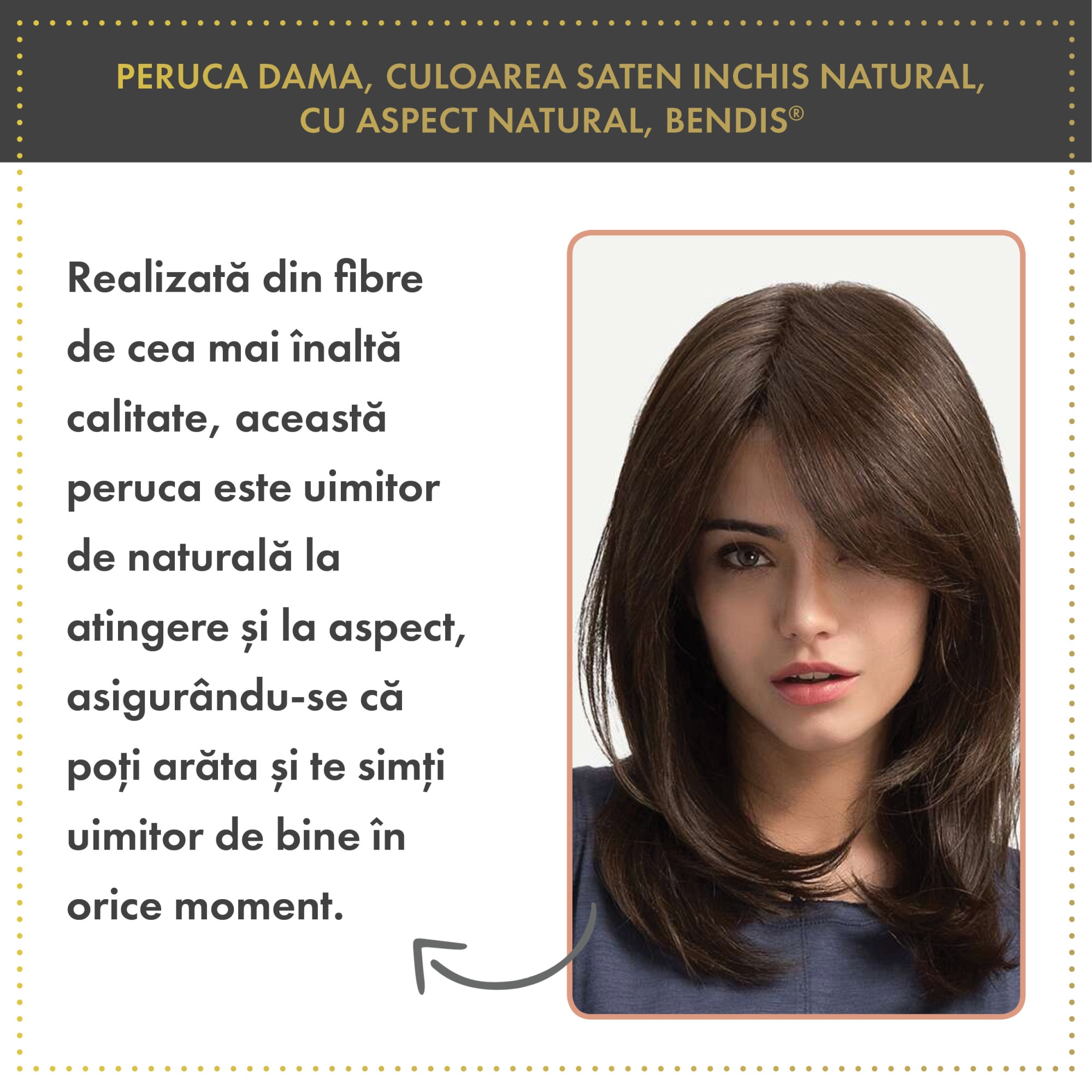 Peruca dama, culoarea Saten Inchis Natural, fibra Premium Futura Heat ...
