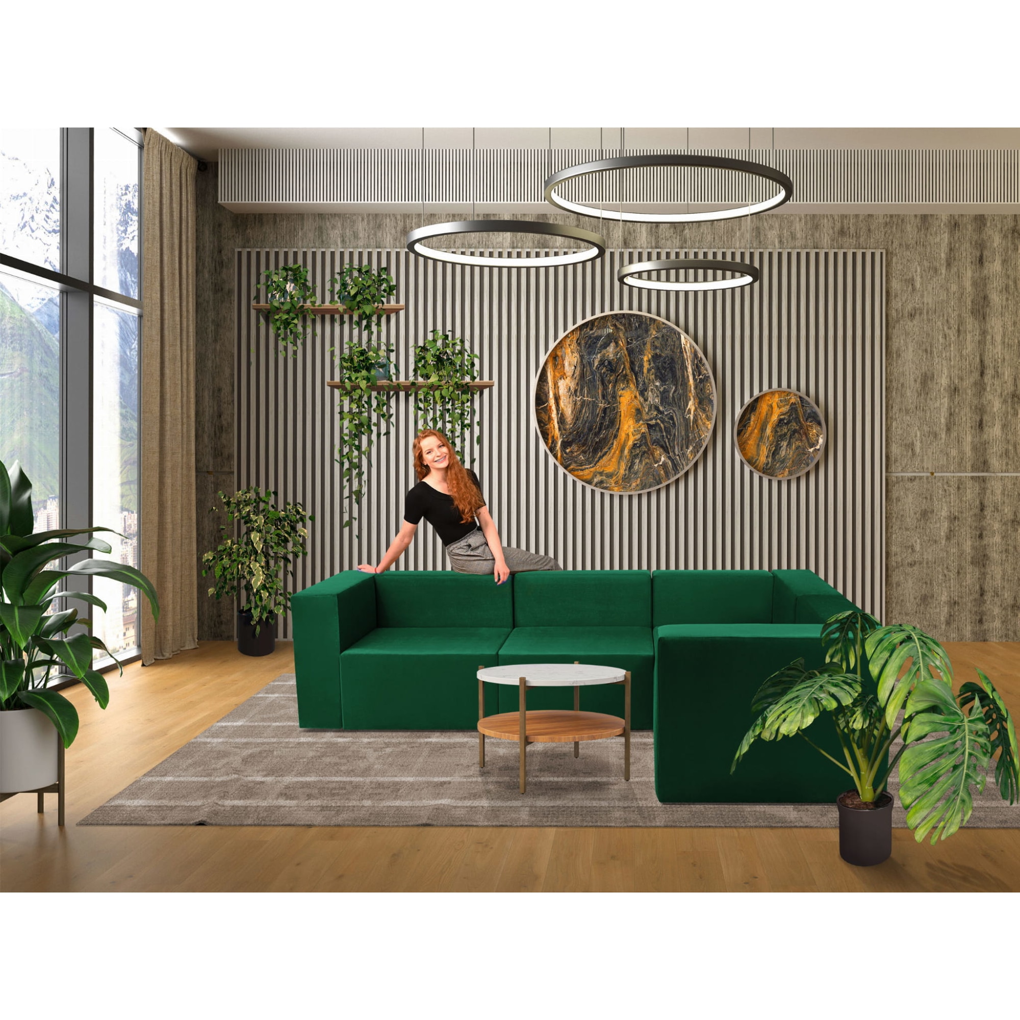 Modern kanapé, Postergaleria, 288 cm, K19, Azure Green - eMAG.hu