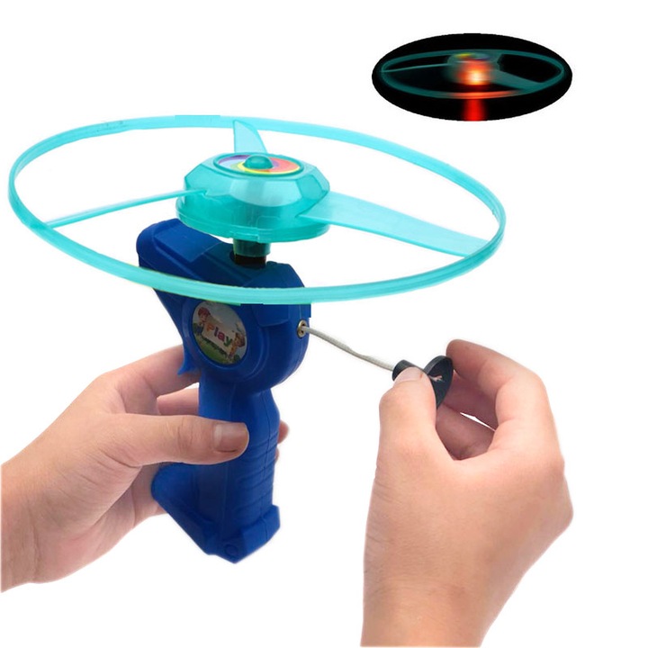 Disc zburator cu lumini/lansator pentru copii, Plastic, 5+, Albastru ...