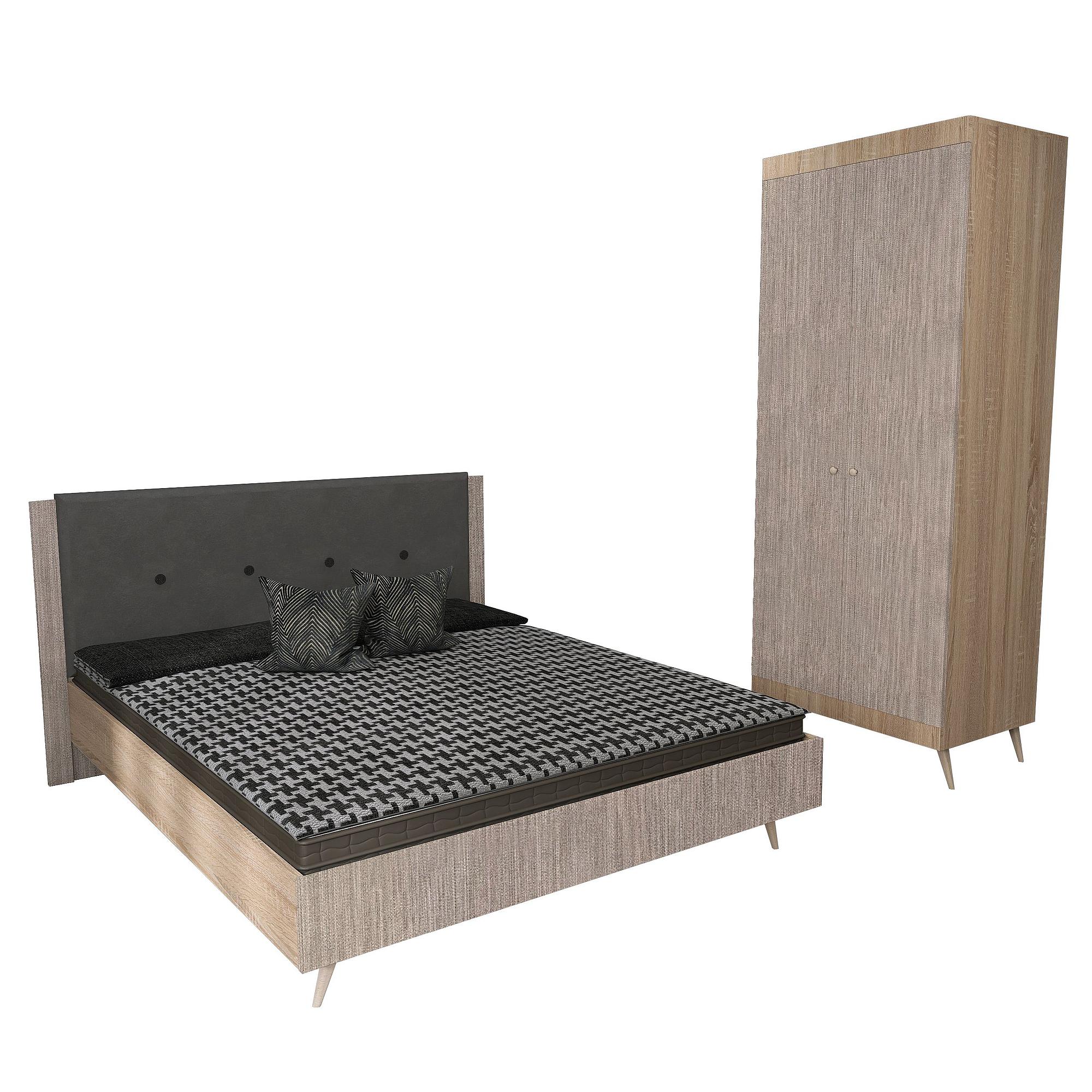Set dormitor scandinav THOR 01, pat 140x200, dulap, Carcasa PAL Sonoma ...