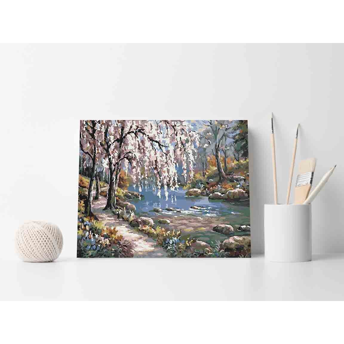 Set pictura pe numere Priveliste natura 3566, panza bumbac pe rama lemn ...