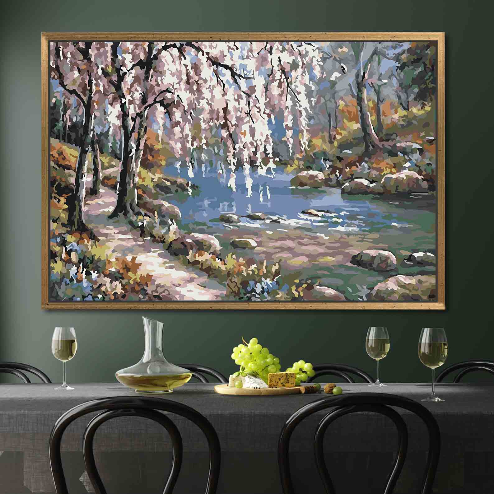 Set pictura pe numere Priveliste natura 3566, panza bumbac pe rama lemn ...