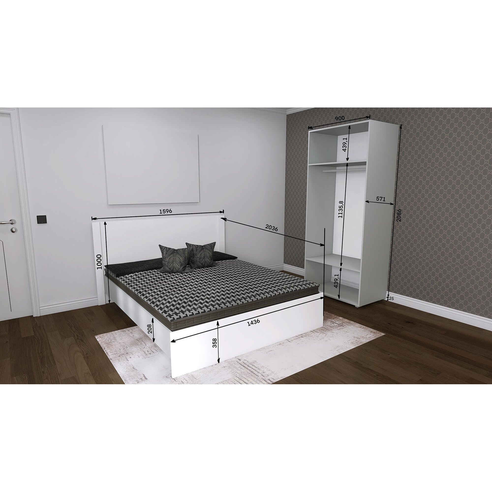 Set Dormitor JUMBO 01, pat 140x200, dulap, Carcasa PAL Alb, Fete PAL ...