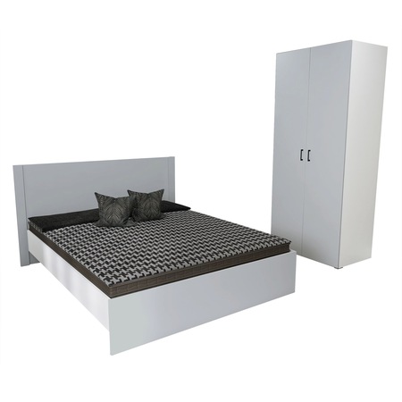 Set Dormitor JUMBO 02, pat 160x200, dulap, Carcasa PAL Alb, Fete PAL ...