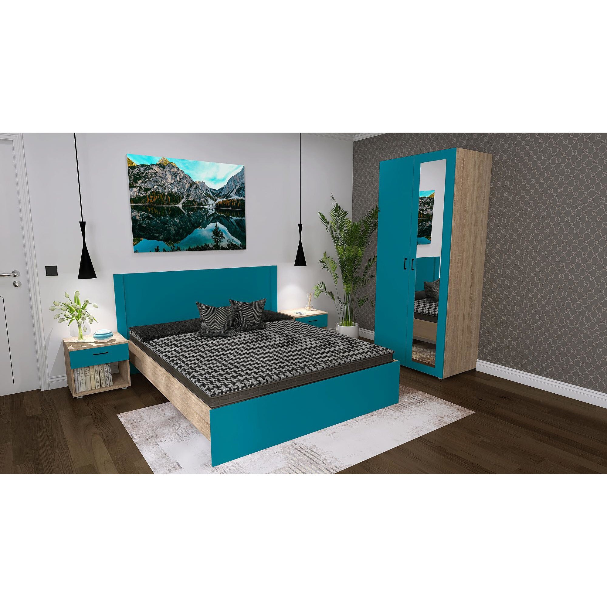 Set Dormitor JUMBO 03, pat 140x200, noptiere, dulap cu oglinda, Carcasa ...