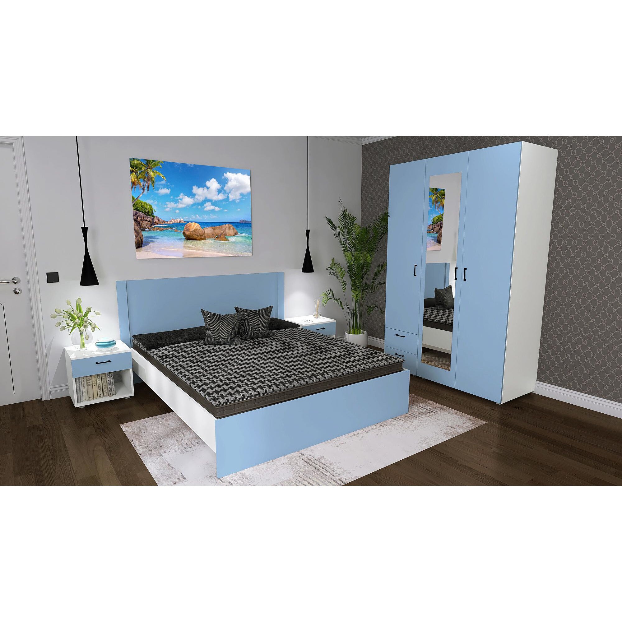 Set Dormitor JUMBO 07, pat 140x200, noptiere, 2 dulapuri, oglinda ...