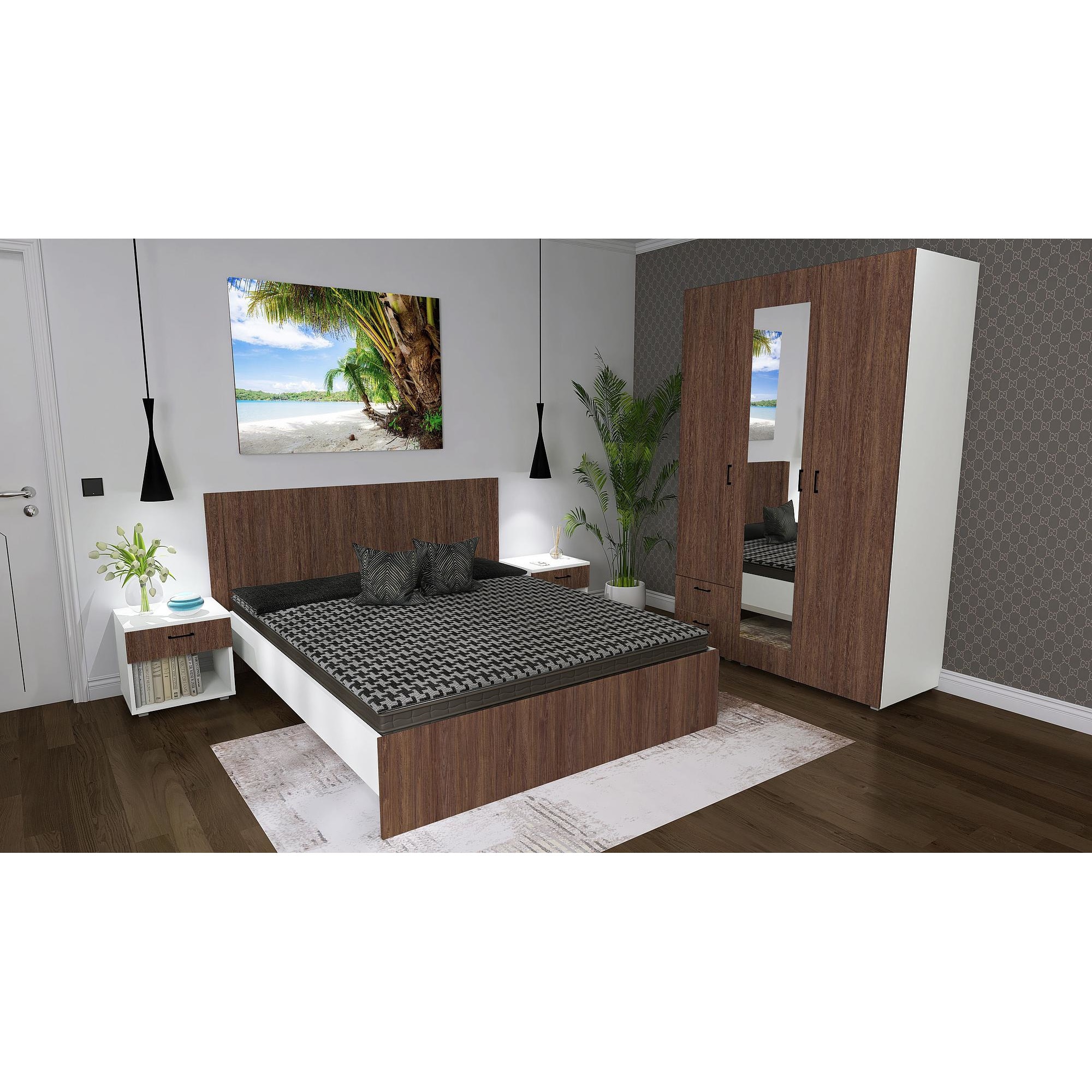 Set Dormitor JUMBO 07, pat 140x200, noptiere, 2 dulapuri, oglinda ...