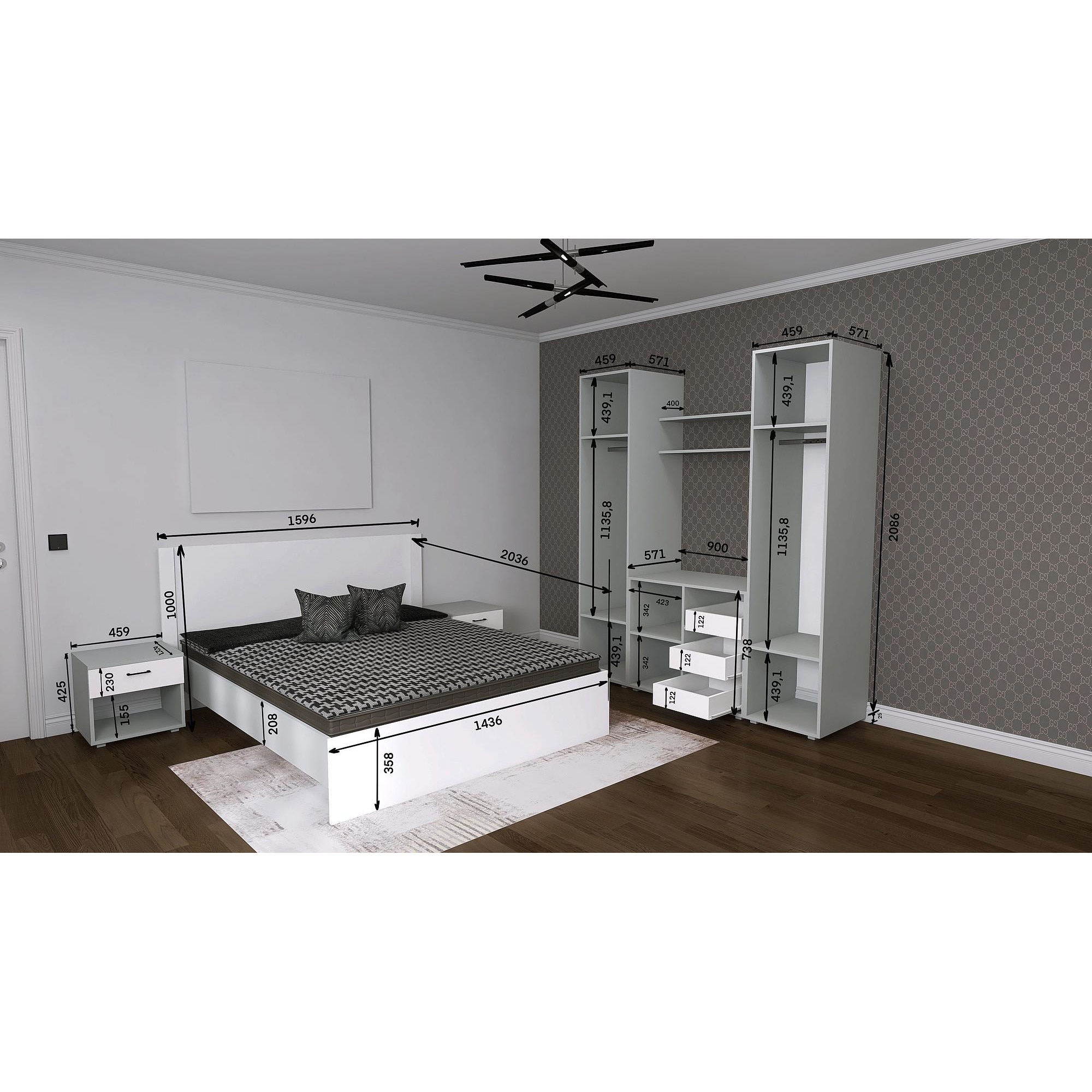 Set Dormitor JUMBO 17, pat 140x200, noptiere, 2 dulapuri, comoda cu ...