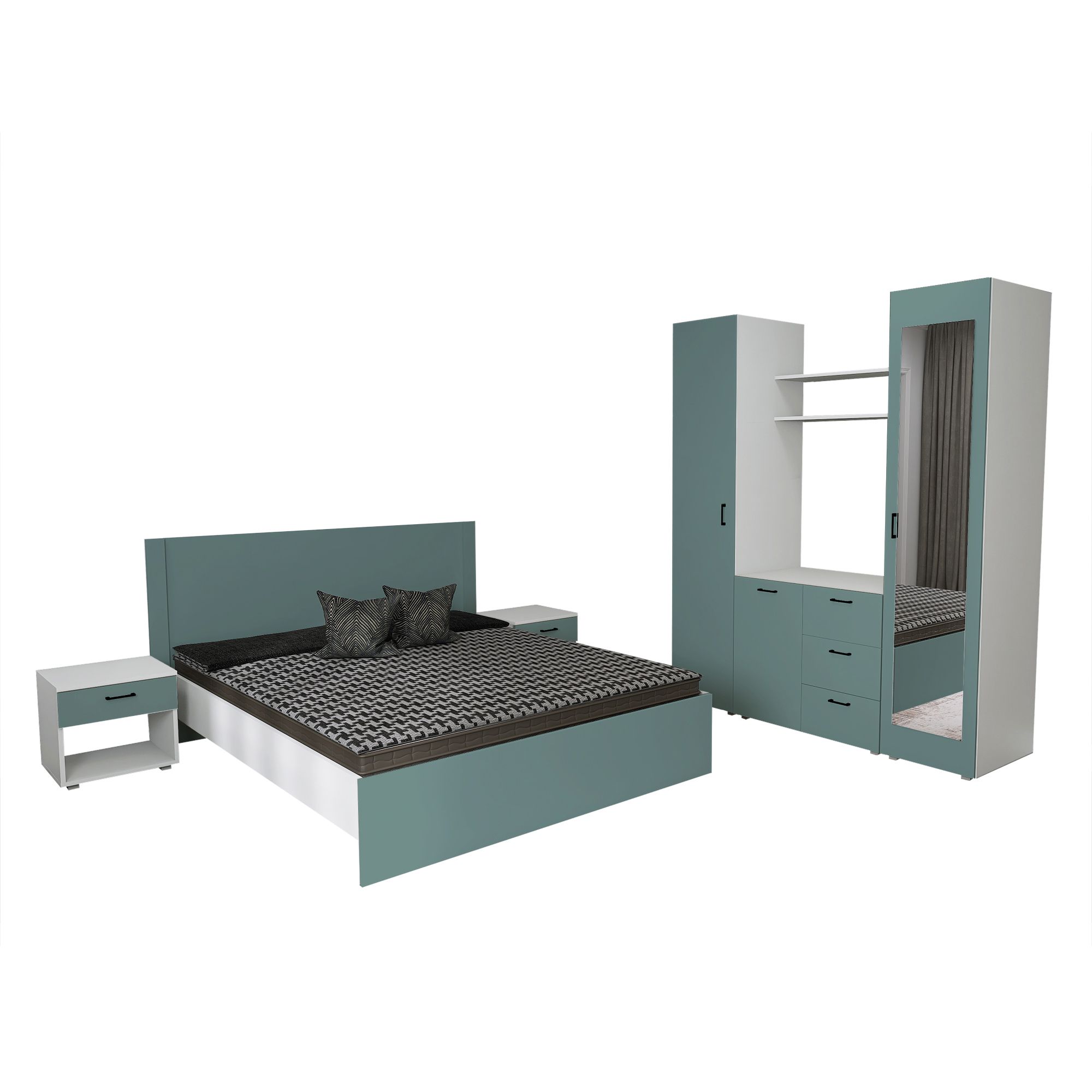 Set Dormitor JUMBO 18, pat 160x200, noptiere, 2 dulapuri, comoda cu ...