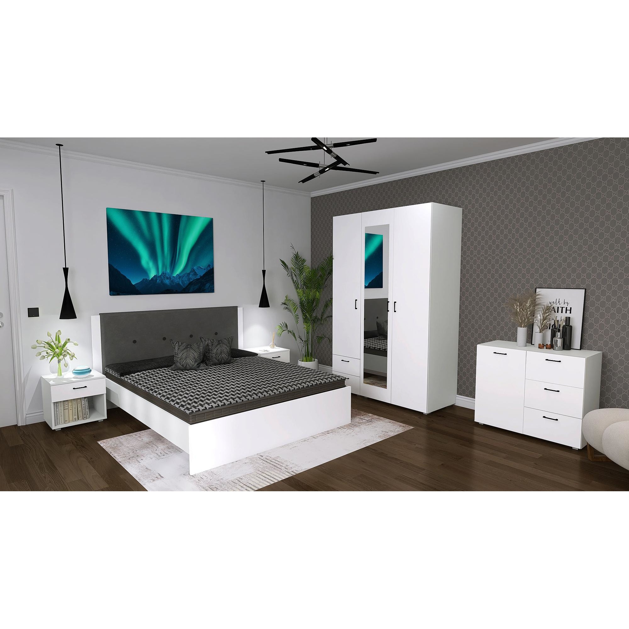 Set Dormitor JUMBO 19, pat 140x200, noptiere, 2 dulapuri, comoda cu ...