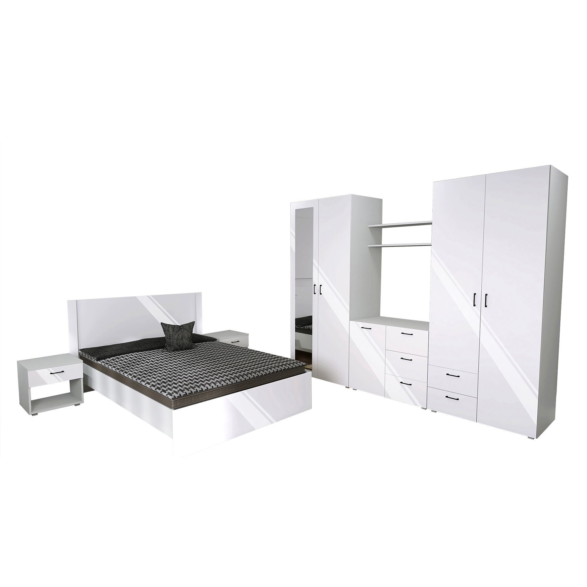 Set Dormitor JUMBO 21, pat 140x200, noptiere, 2 dulapuri, comoda cu ...