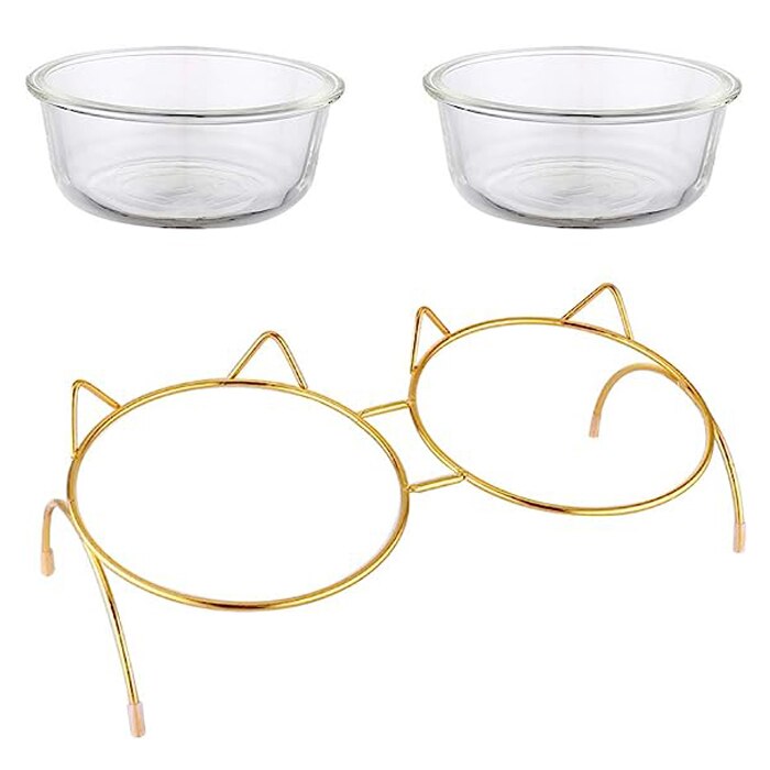 Set doua boluri de sticla inclinate Happy Meow pentru pisici, baza ...