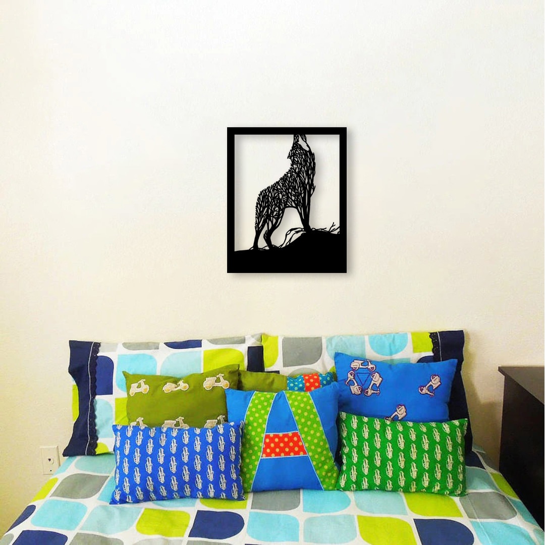 Decor Perete, MDF, Forma Lup, Ramura, 50x40 cm, Negru - eMAG.ro