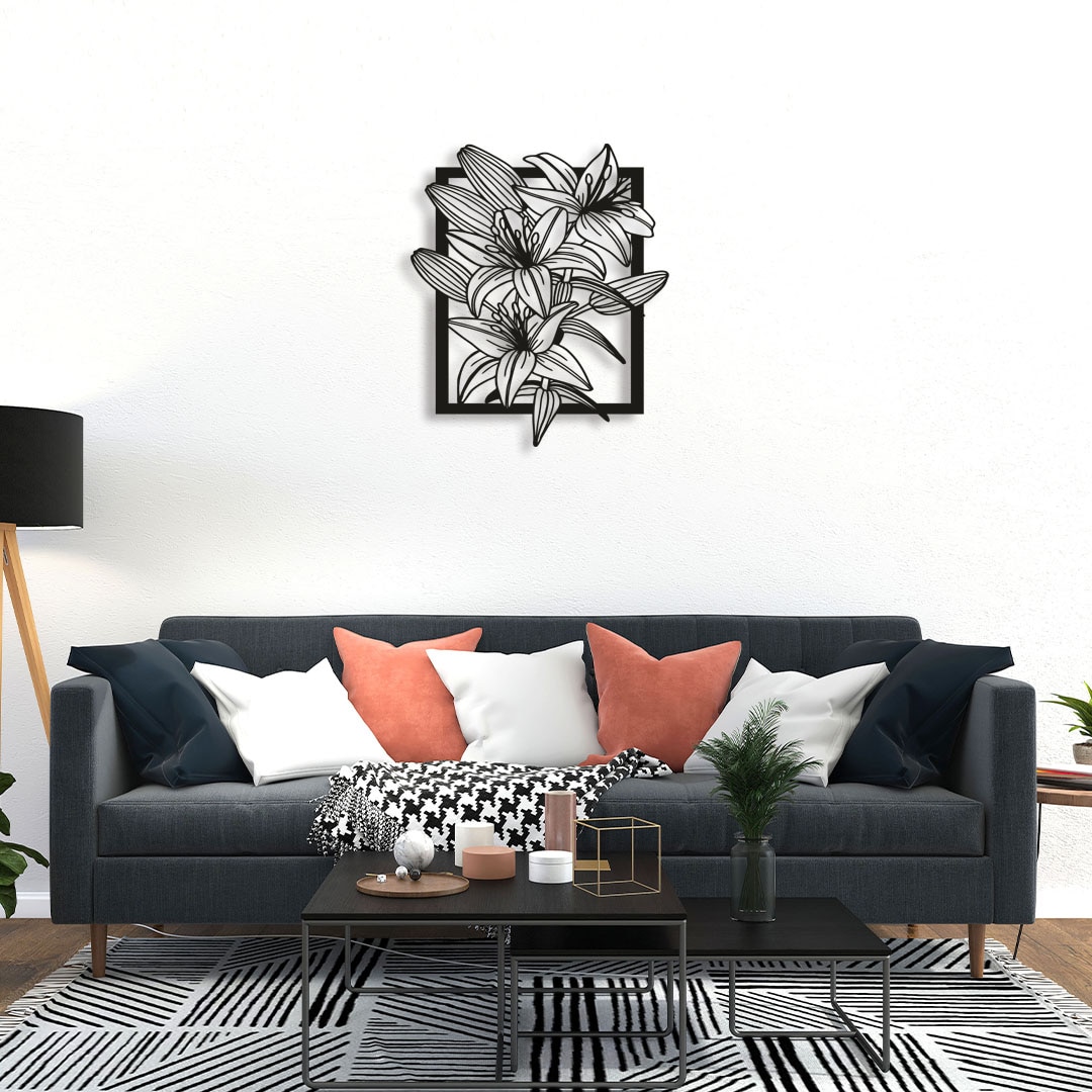 Decor Perete, MDF, Flori, 50x40 cm, Negru - eMAG.ro