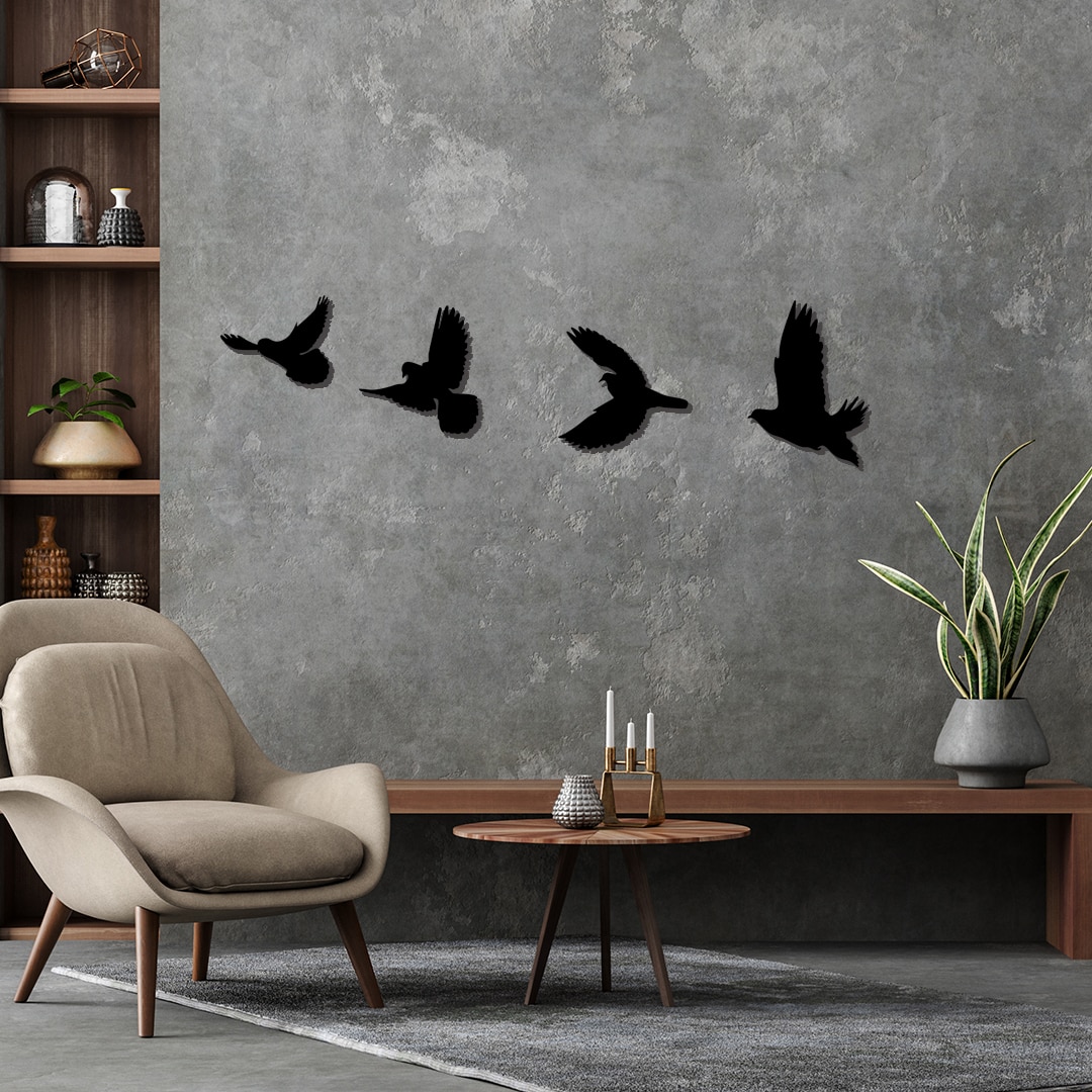 Decor Perete, MDF, Forma Pasari, Set de 4 Buc, 30cmX100cm, Negru - eMAG.ro