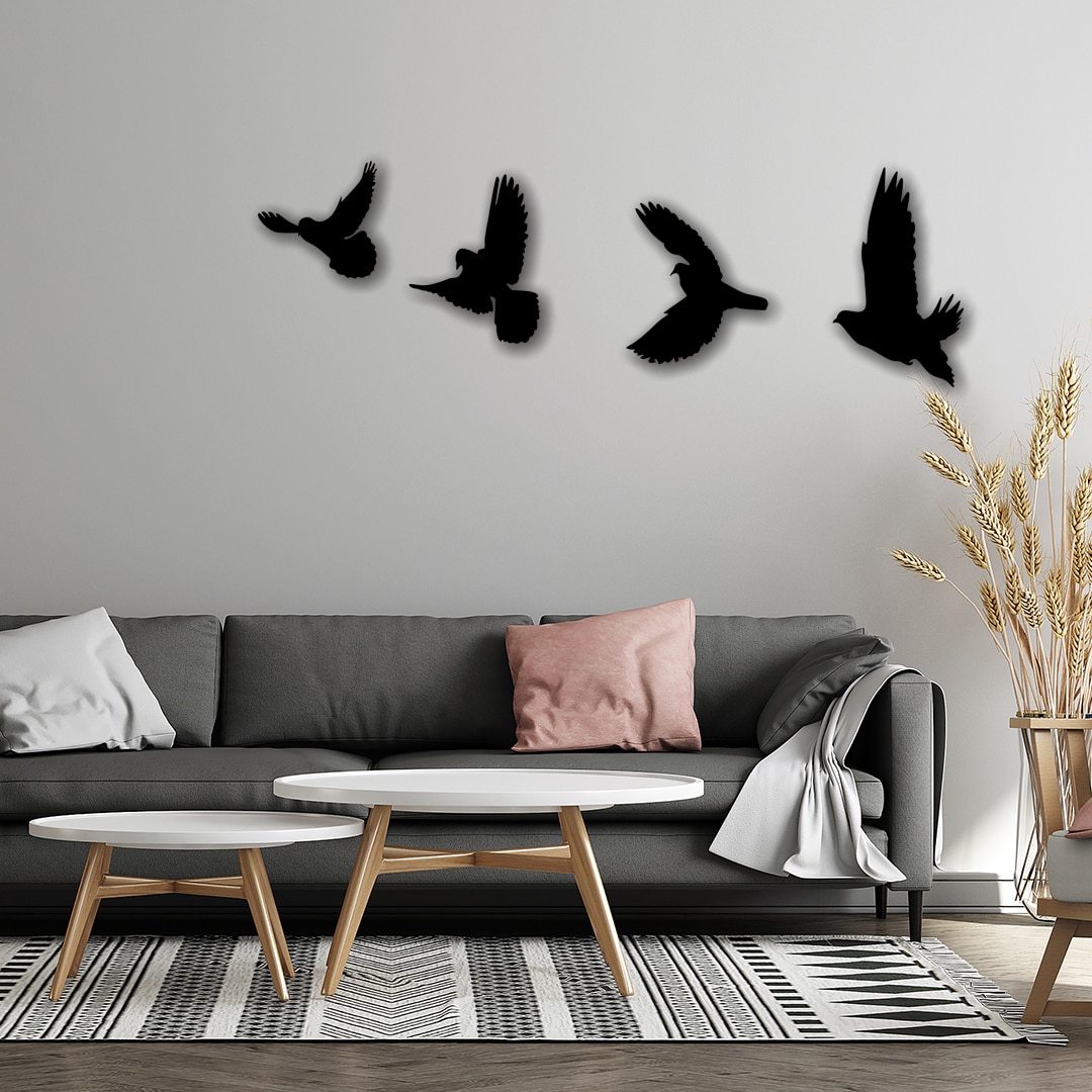 Decor Perete, MDF, Forma Pasari, Set de 4 Buc, 30cmX100cm, Negru - eMAG.ro