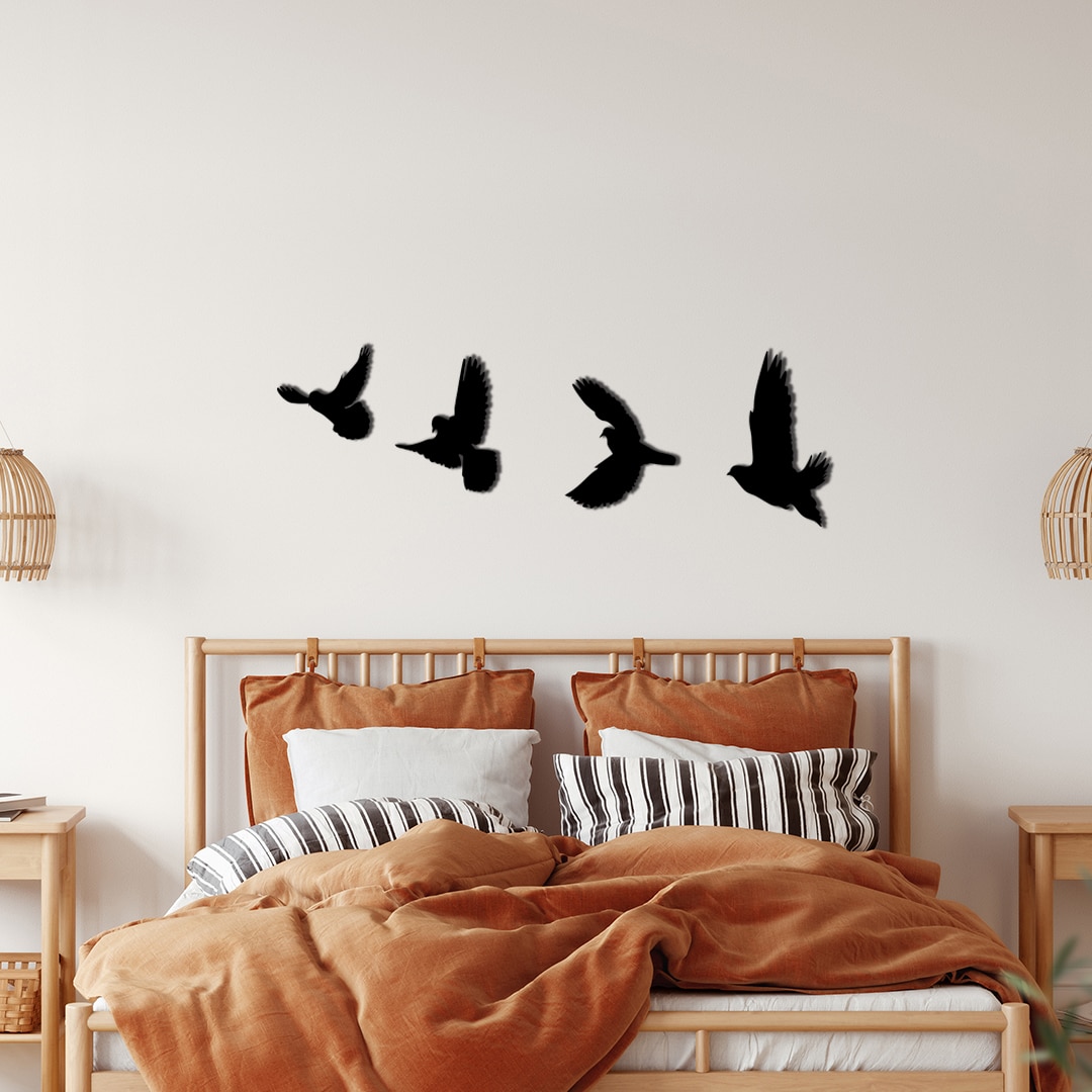 Decor Perete, MDF, Forma Pasari, Set de 4 Buc, 30cmX100cm, Negru - eMAG.ro