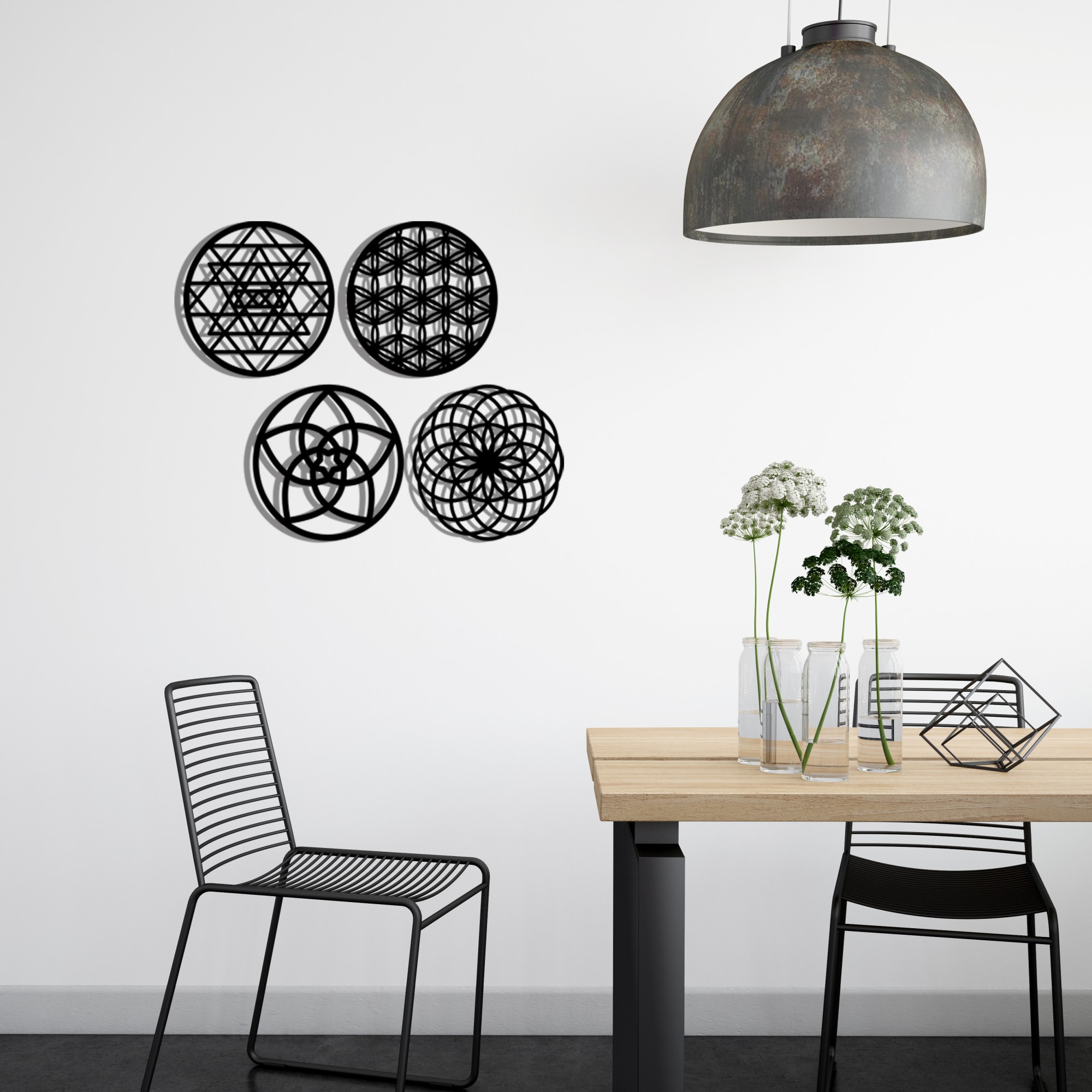 Decor Perete, MDF, Rotund, Forma 4 Elemente, 4 Bucatii fiercare Radius ...