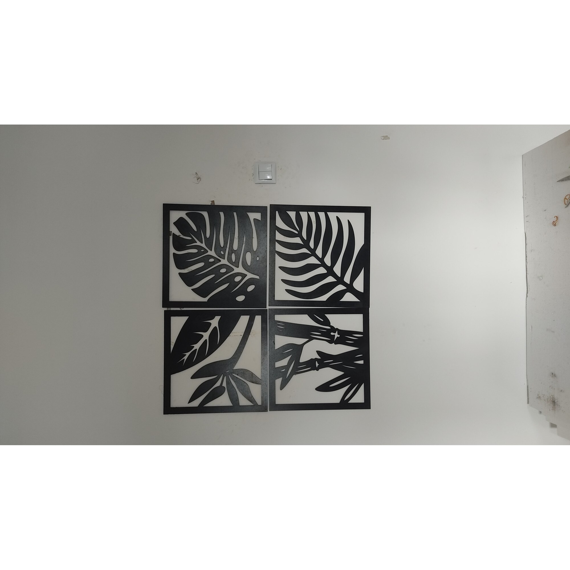 Decor Perete, MDF, Patrat, Forma Plante, Set de 4 Buc, Negru - eMAG.ro