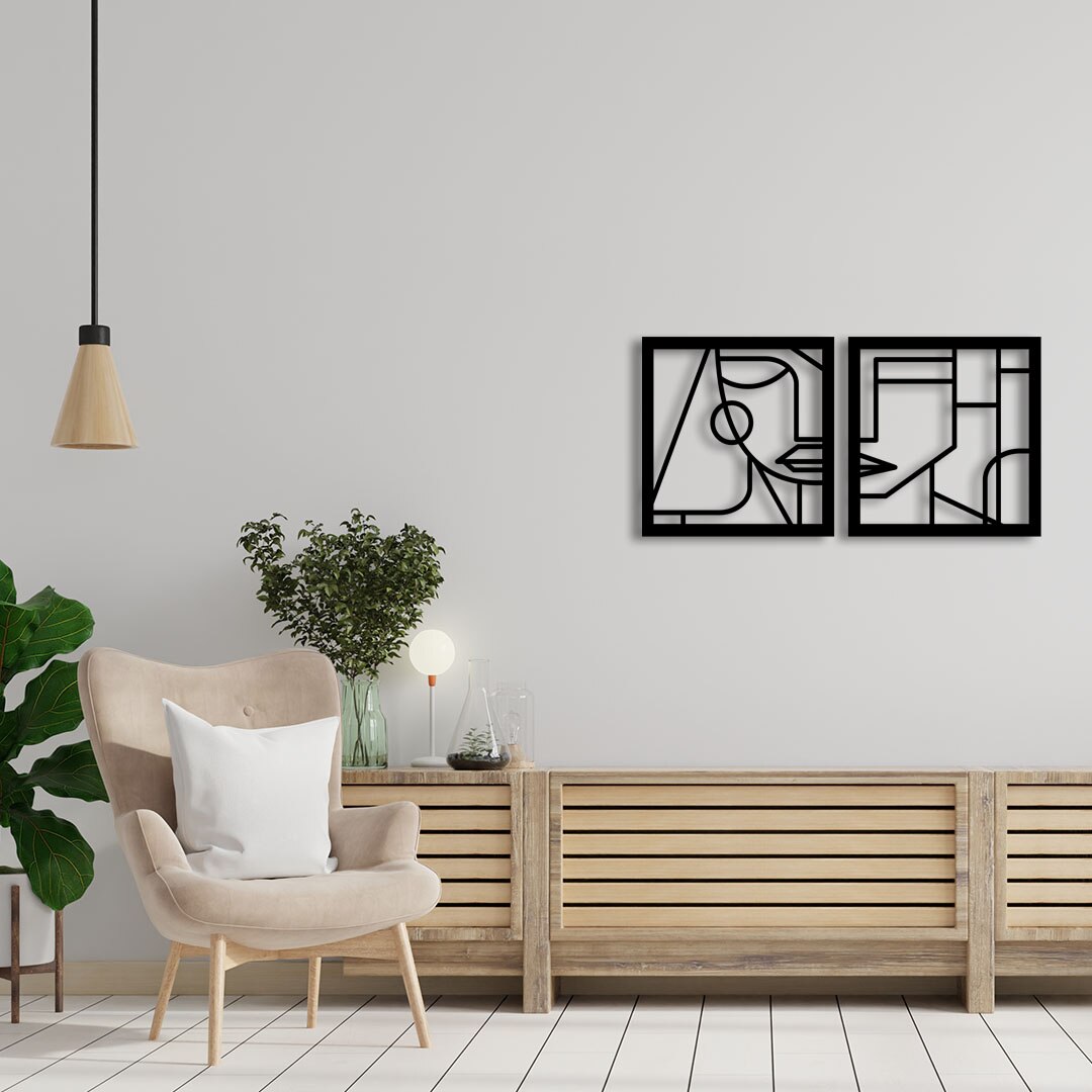 Decor Perete, MDF, Patrat, Forma Femeie, Set cu 2 piete, Negru - eMAG.ro