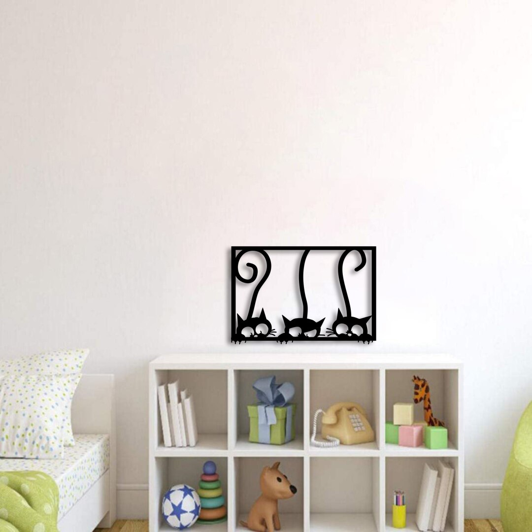 Decor Perete, MDF, Forma Pisica -8, 50cmX40cm, Negru - eMAG.ro