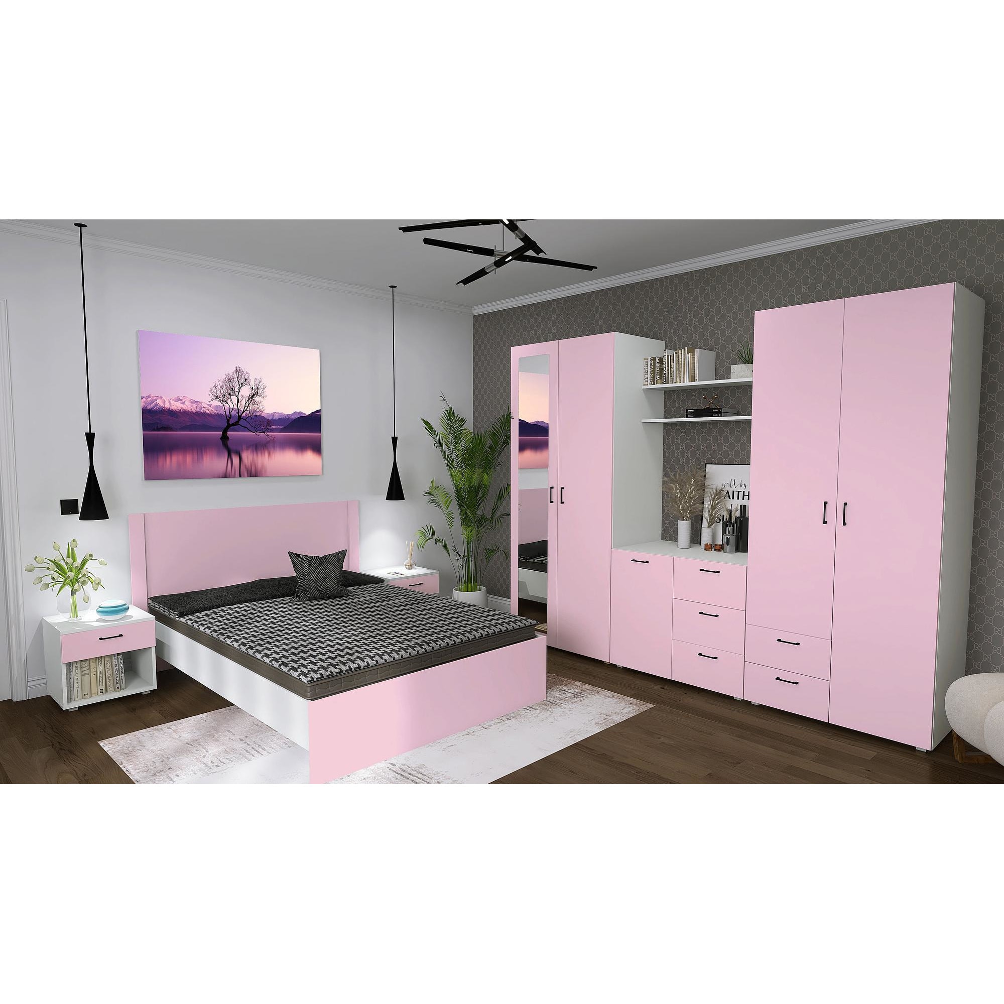 Set Dormitor JUMBO 21, pat 140x200, noptiere, 2 dulapuri, comoda cu ...