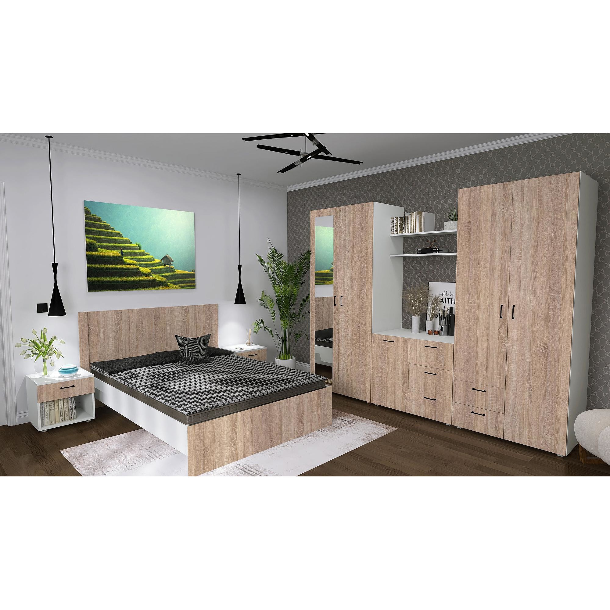 Set Dormitor JUMBO 22, pat 160x200, noptiere, 2 dulapuri, comoda cu ...